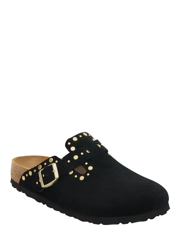 BIRKENSTOCK Boston Rivets Suede Leather Clogs - Black