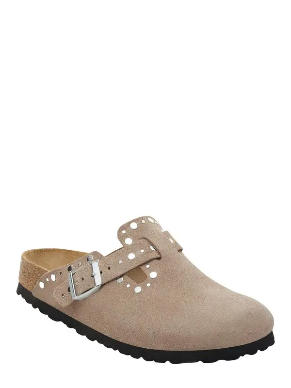BIRKENSTOCK Boston Rivets Suede Leather Clogs - Taupe