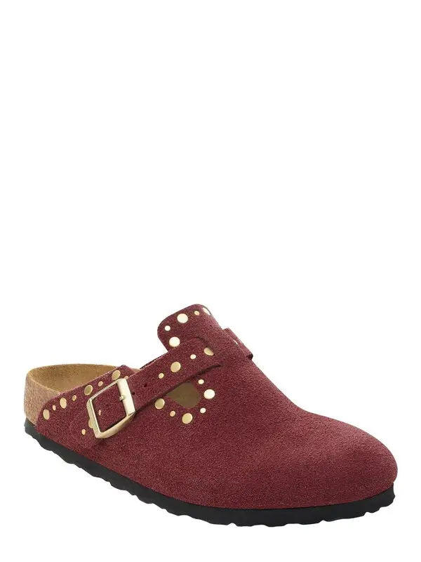 BIRKENSTOCK Boston Rivets Suede Leather Clogs - Zinfandel