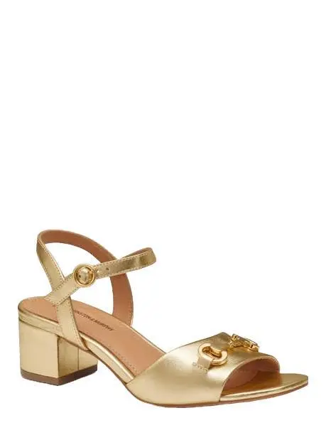 JOHNSTON & MURPHY COLLECTION Edith Ankle Strap Sandals - Gold Metallic Sheepskin