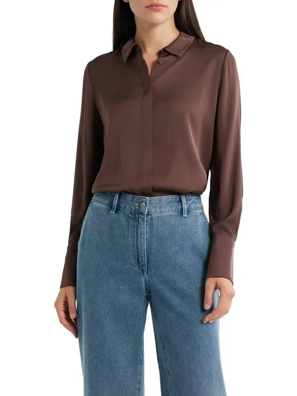 Kobi Halperin Larissa Stretch Silk Blouse - Espresso