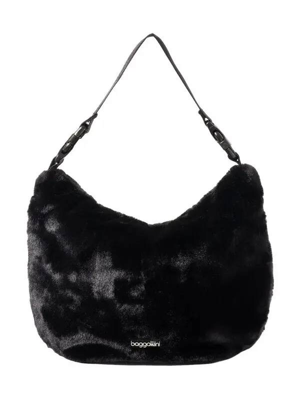 BAGGALLINI Crescent Convertible Hobo - Black Faux Fur