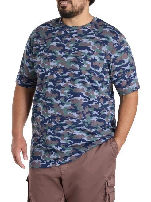 HARBOR BAY BY DXL Big & Tall Moisture-wicking Printed Pocket T-shirt - Blue Multi
