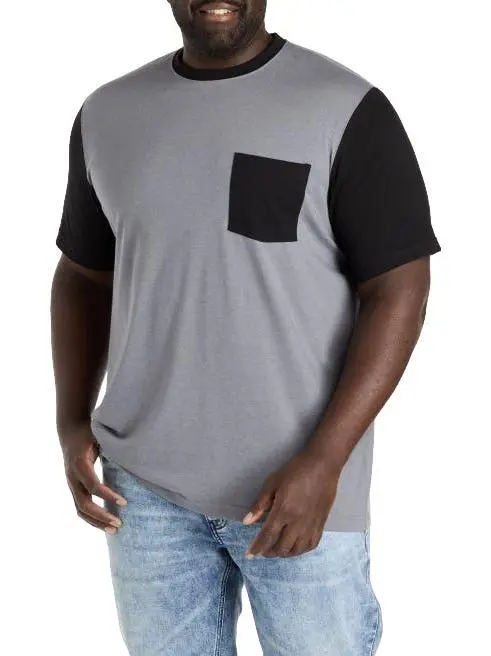 HARBOR BAY BY DXL Big & Tall Contrast Moisture-wicking Pocket T-shirt - Steel Gray Heather