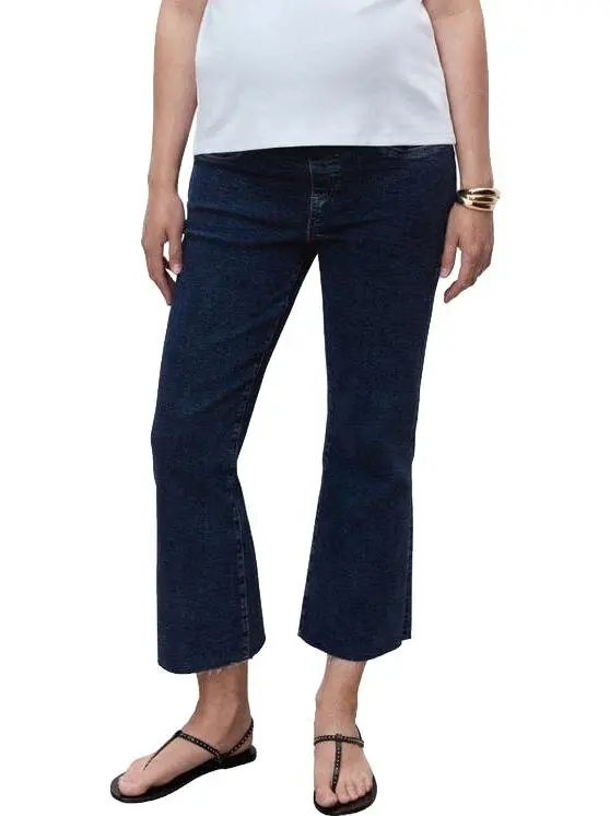 Mango Over The Bump Crop Flare Maternity Jeans - Dark Blue