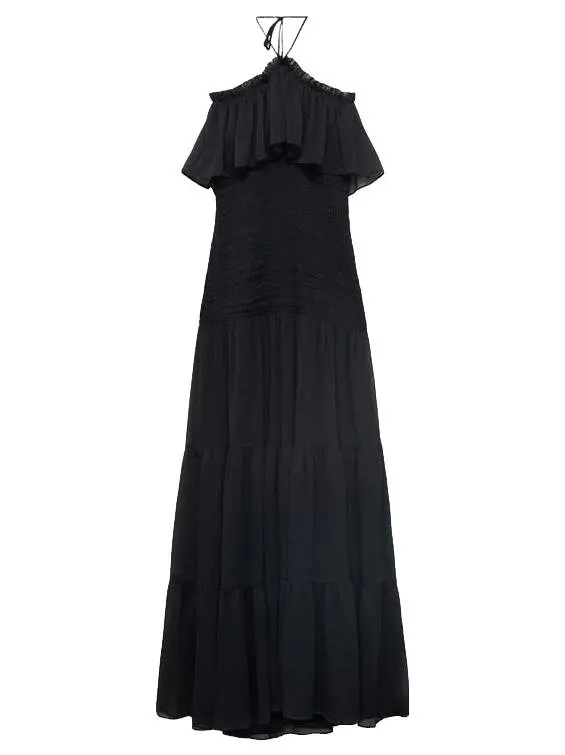 Mango Ruffle Tiered Halter Maxi Dress - Black