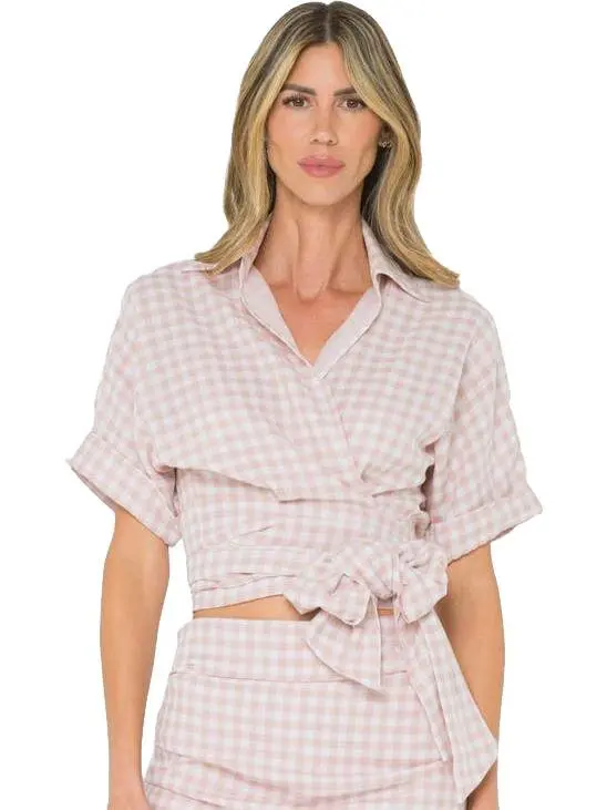 JBQ Kora Wrap Top - Pink Check