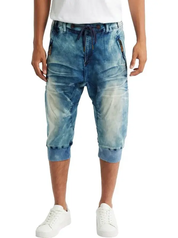 LEVEL 7 Denim Wash Capri Joggers - Clouded