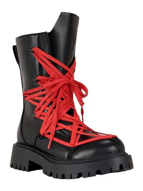 AZALEA WANG Arjun Lug Sole Boots - Red