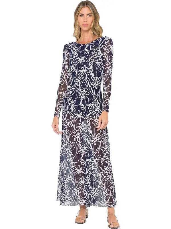 JBQ Gaia Floral Print Maxi Dress - Navy/white Floral
