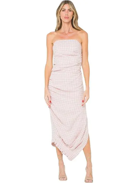 JBQ Eliana Strapless Midi Dress - Pink Check