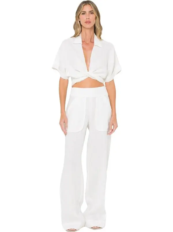 JBQ Chiara Cropped Twist-knot Top - White