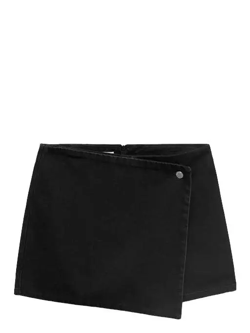 Mango Faux Wrap Denim Skort - Black Denim