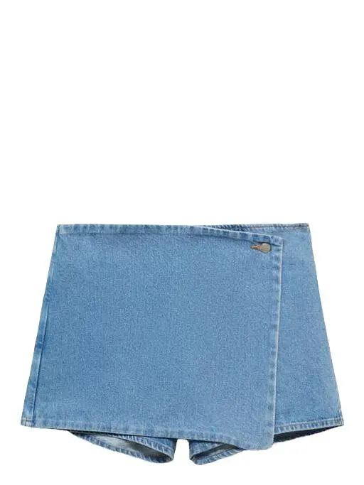 Mango Faux Wrap Denim Skort - Medium Blue