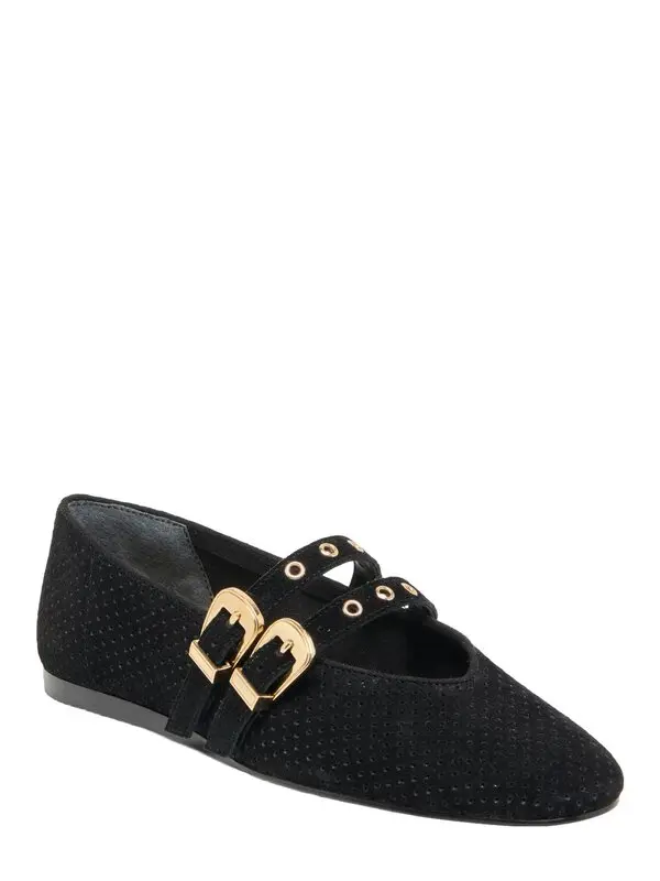 Dolce Vita Baylee Grommet Mary Jane Flat - Onyx Perforated Suede