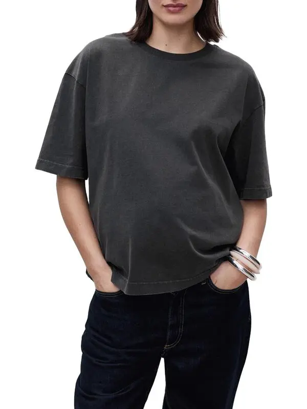 Mango Oversized Cotton Maternity T-shirt - Charcoal
