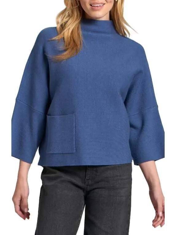 APNY Funnel Neck Patch Pocket Sweater - Denim Blue