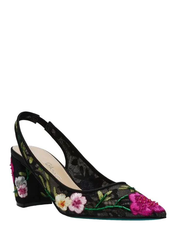 Betsey Johnson Lira Pointed Toe Slingback Pumps - Black Multi Floral