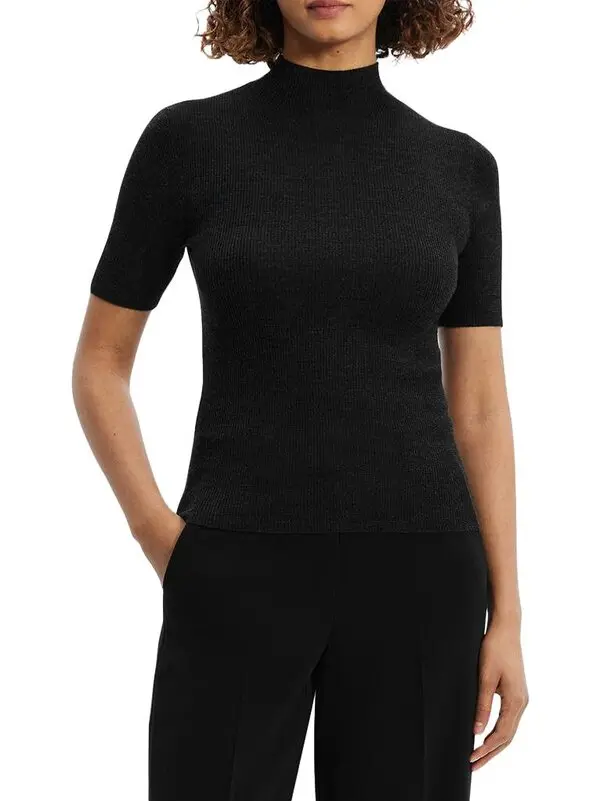 Theory Leenda Merino Wool Mock Neck Sweater - Black - 001