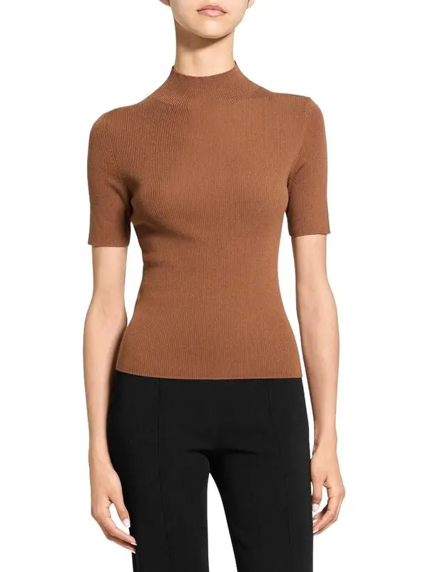 Theory Leenda Merino Wool Mock Neck Sweater - Caramel