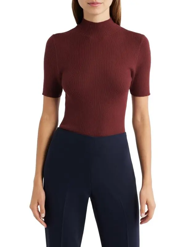 Theory Leenda Merino Wool Mock Neck Sweater - Oxblood Red - 2py