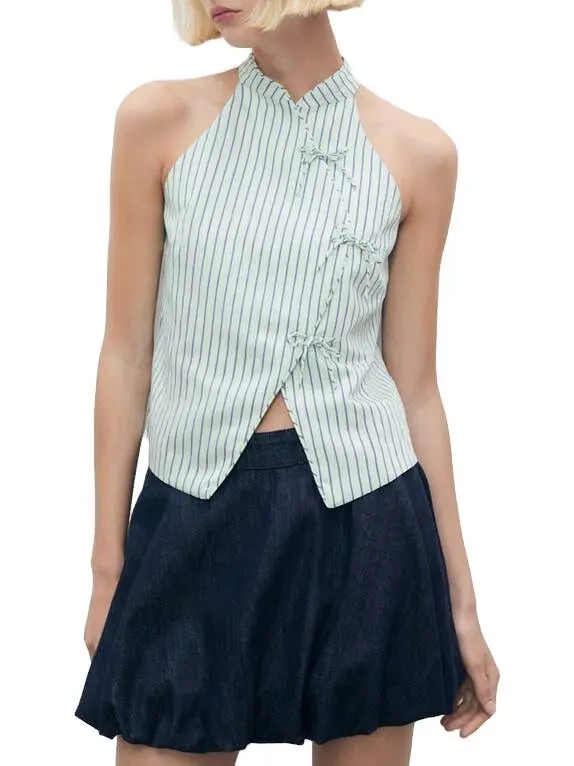Mango Striped Tie-front Top - Pastel Green