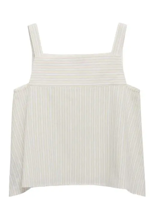 Mango Striped Cotton Crop Tank - Ecru