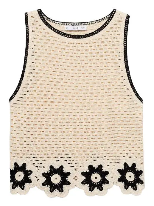 Mango Floral Crochet Sleeveless Tank - Ecru