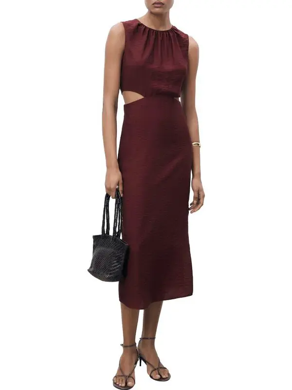 Mango Side Cutout Sleeveless Midi Dress - Maroon