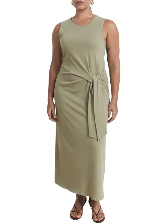 Mango Knot Cotton Maxi Dress - Khaki Green