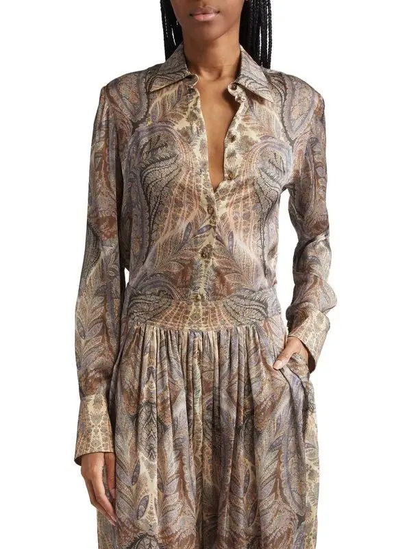 Zimmermann Hypnotic Silk Button-up Shirt - Denim Paisley