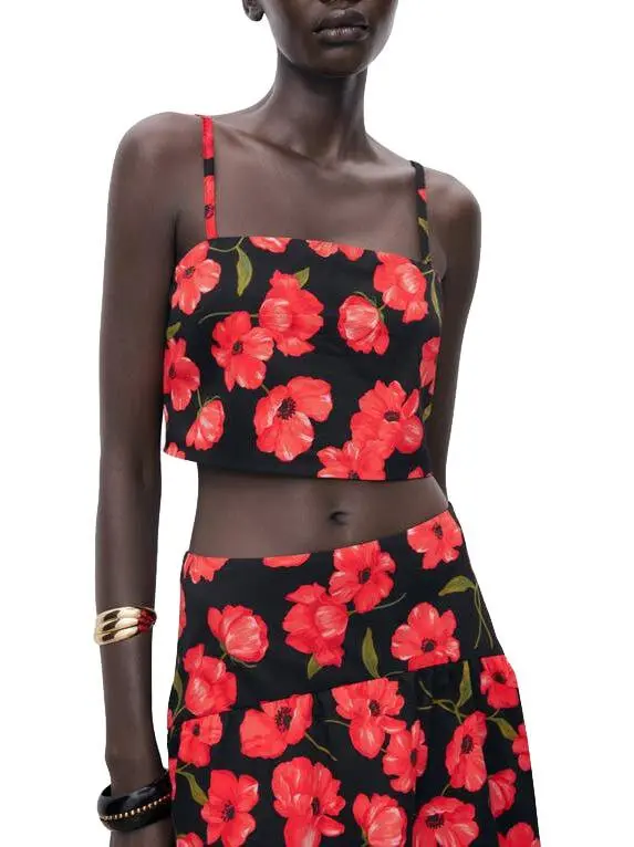 Mango Floral Crop Camisole - Black