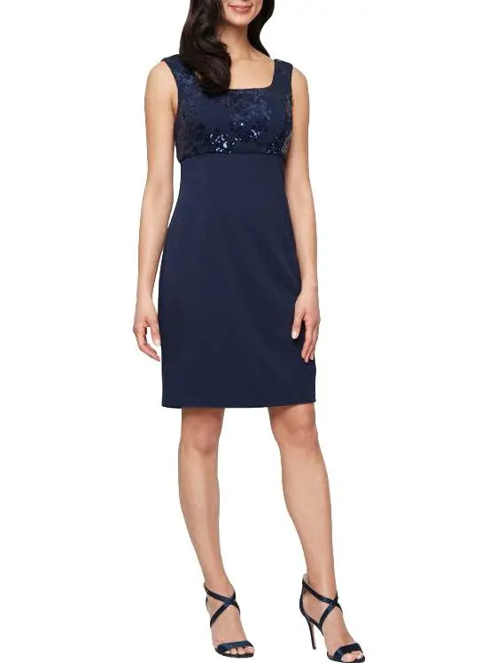 Alex Evenings Embellished Scuba Crepe Cocktail Dress With Jacket - Navy
