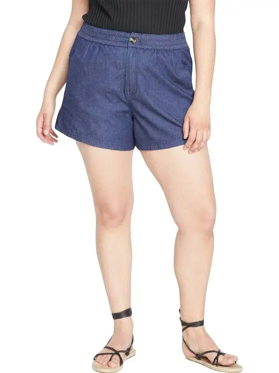 Universal Standard Cotton Chambray Capri Shorts - Dark Indigo