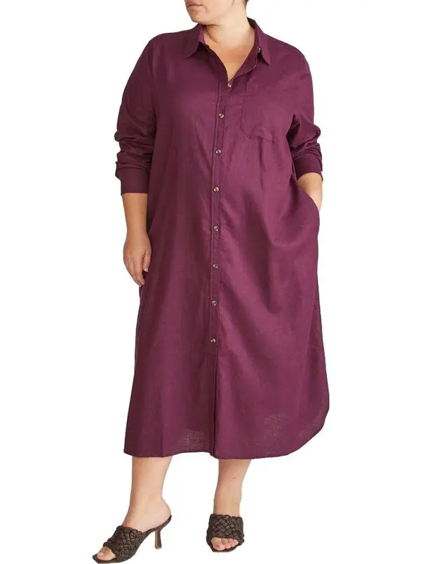 Universal Standard Odeon Long Sleeve Stretch Linen Blend Shirtdress - Acai