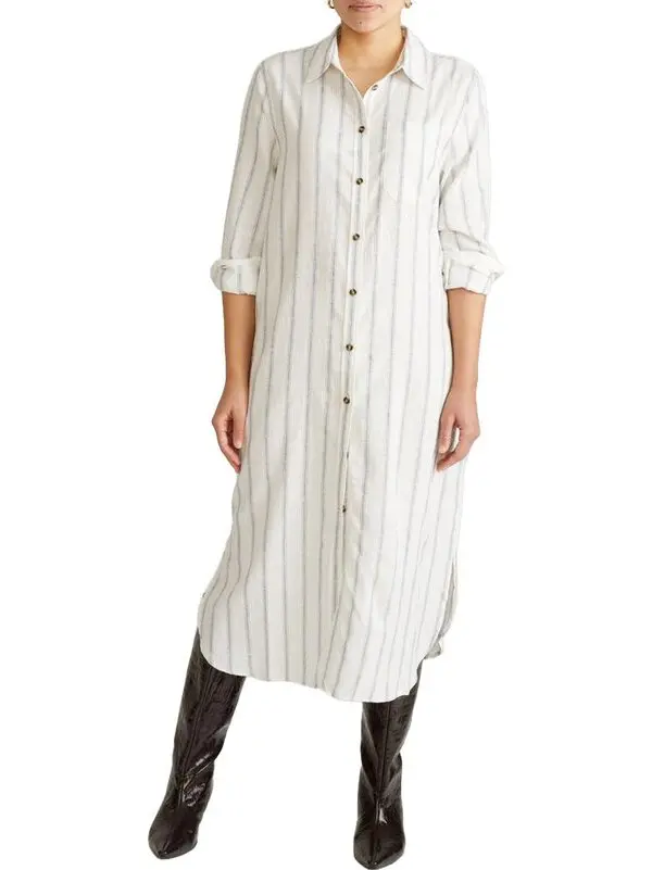 Universal Standard Odeon Long Sleeve Stretch Linen Blend Shirtdress - Mayfair Stripe