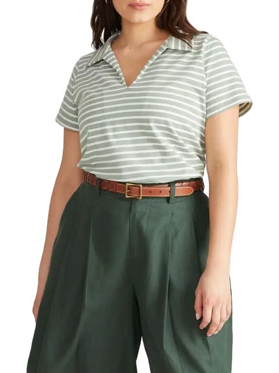 Universal Standard Breton Stripe Polo Shirt - Lily Pad/ecru