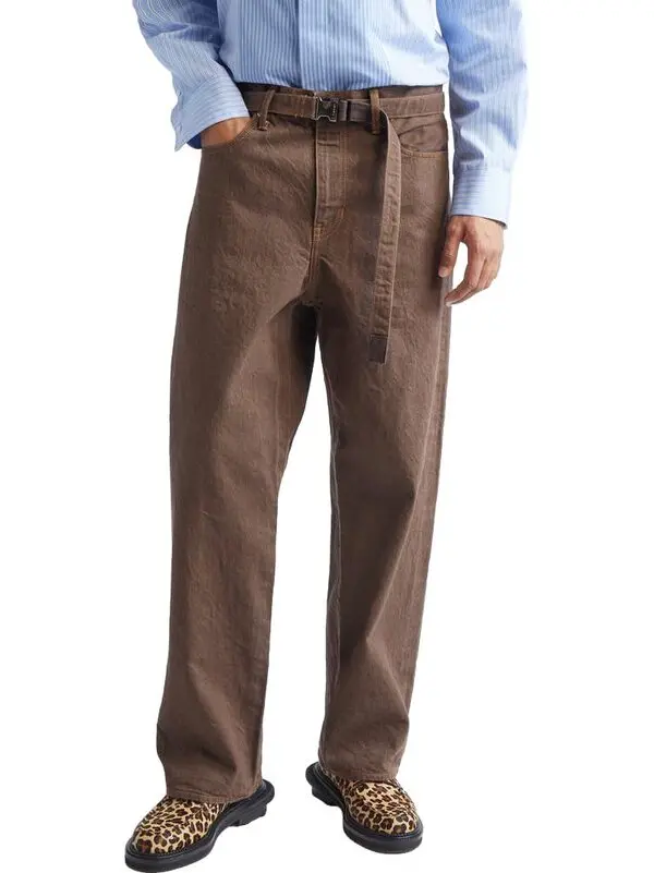 Sacai Belted Straight-leg Jeans - Brown