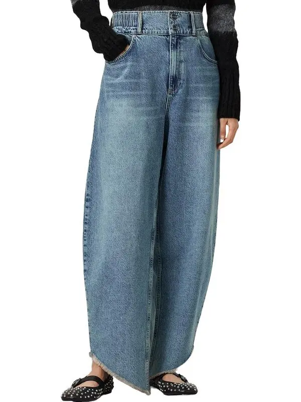 ALLSAINTS Taylor Frayed Hem Barrel Jeans - Light Indigo