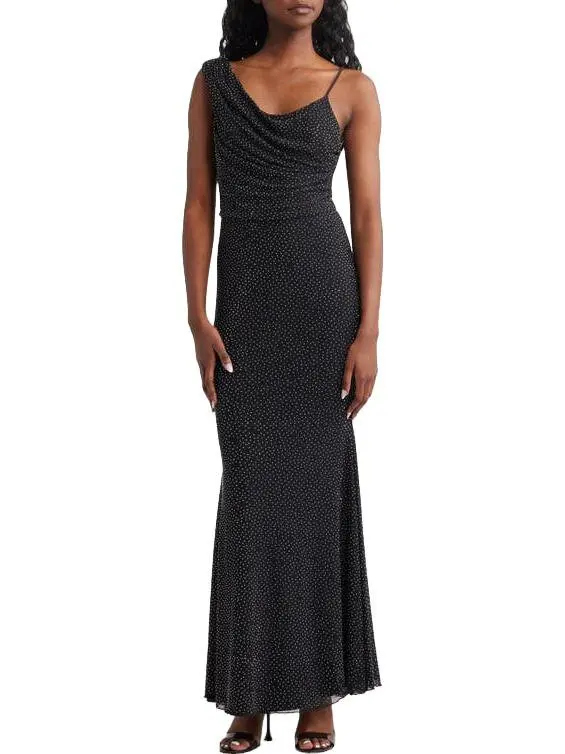 RARE LONDON Diamante Asymmetric Gown - Black