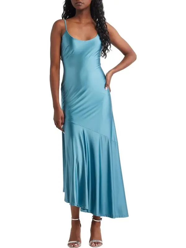 RARE LONDON Bias Cut Liquid Satin Gown - Blue