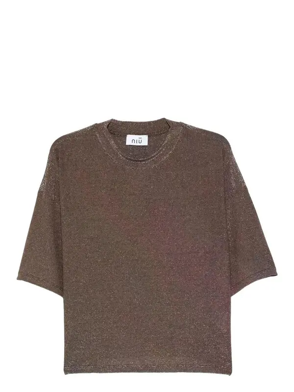 NIU Glitter-effect Short-sleeve T-shirt - Brown