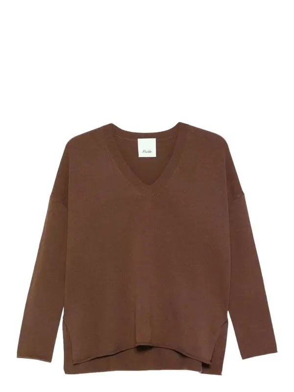 ALLUDE V-neck Cashmere Sweater - Brown