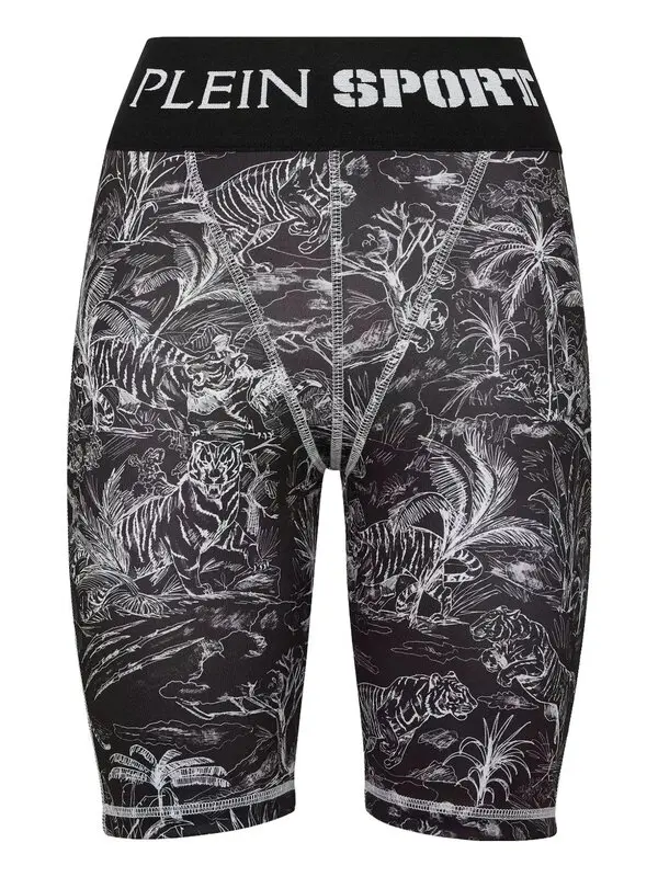 PLEIN SPORT Jungle Print Compression Shorts - Black