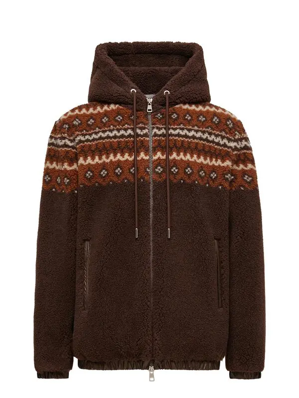 Moncler Geometric Jacquard Wool Blend Hoodie - Brown