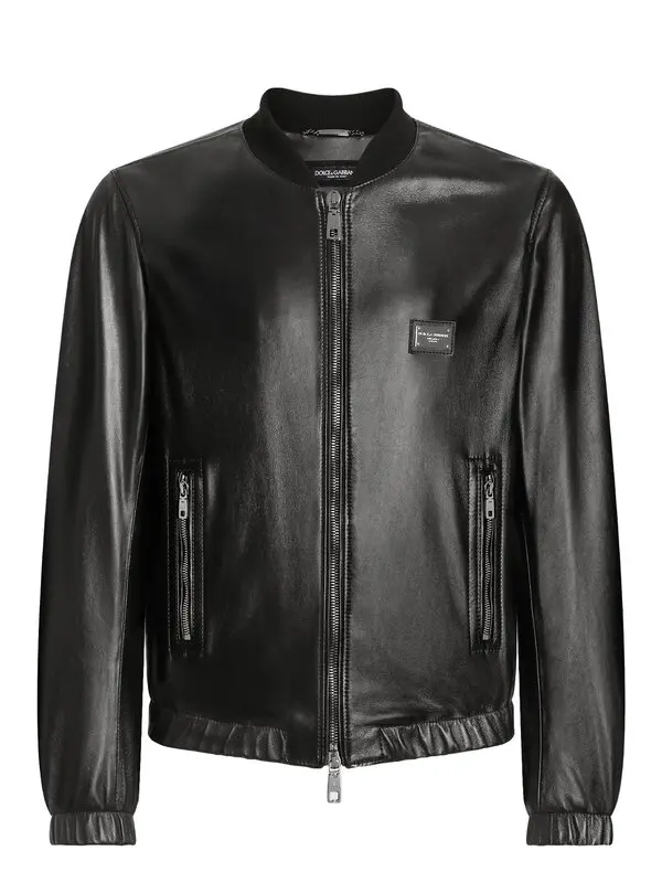 Dolce & Gabbana Lambskin Leather Jacket With Logo Tag - Black