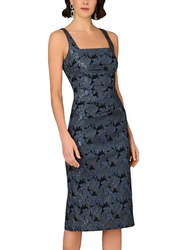 Aidan Mattox Stretch Jacquard Midi Dress - Black Navy