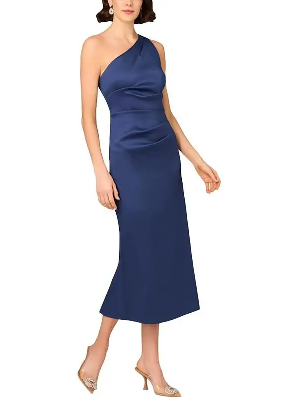 Aidan Mattox Stretch Mikado Midi Dress - Navy