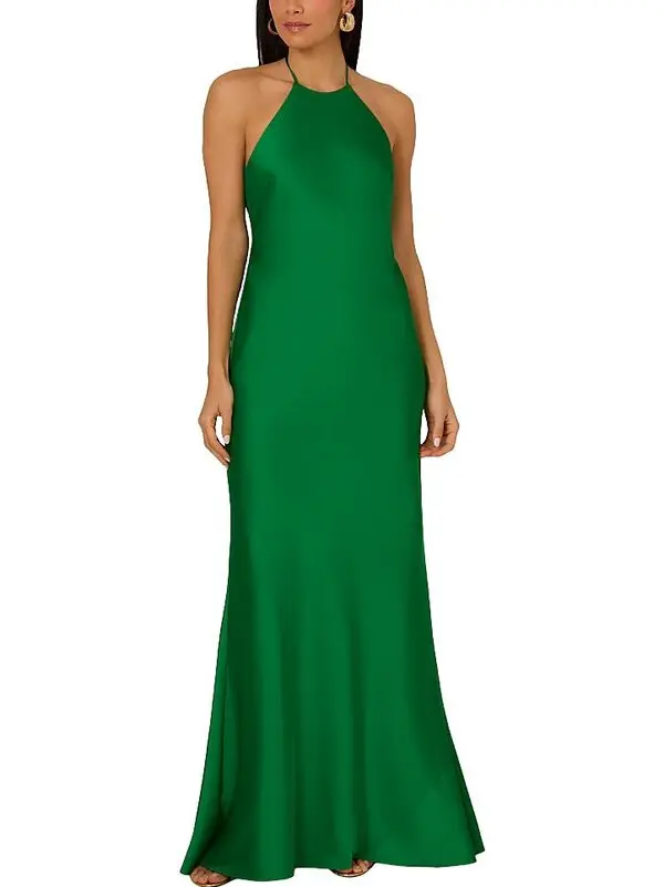 LIV FOSTER Satin Halter Long Dress - Verde