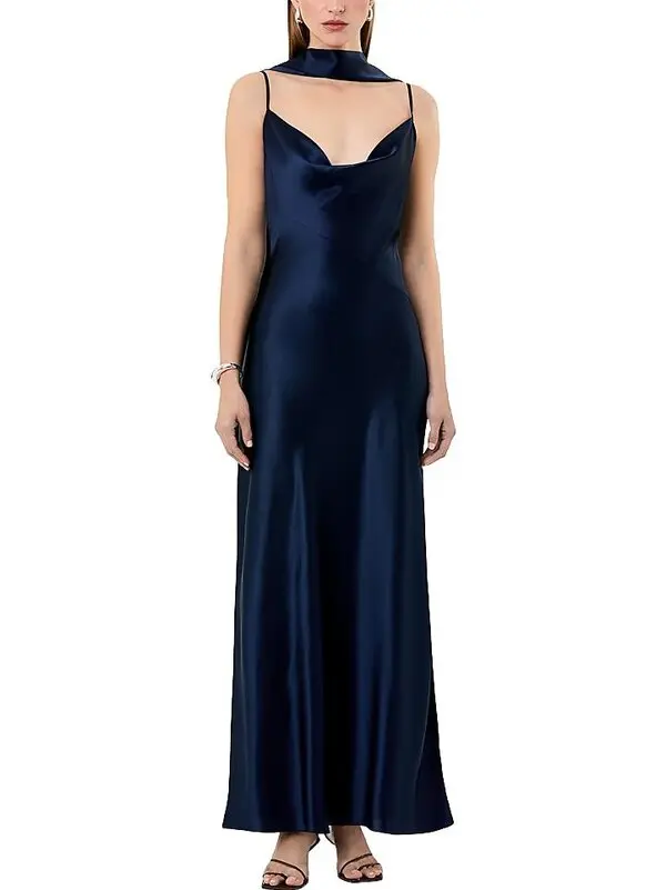 NICHOLAS Geneva Sleeveless Cowl Neck Gown With Side Slit - Midnight